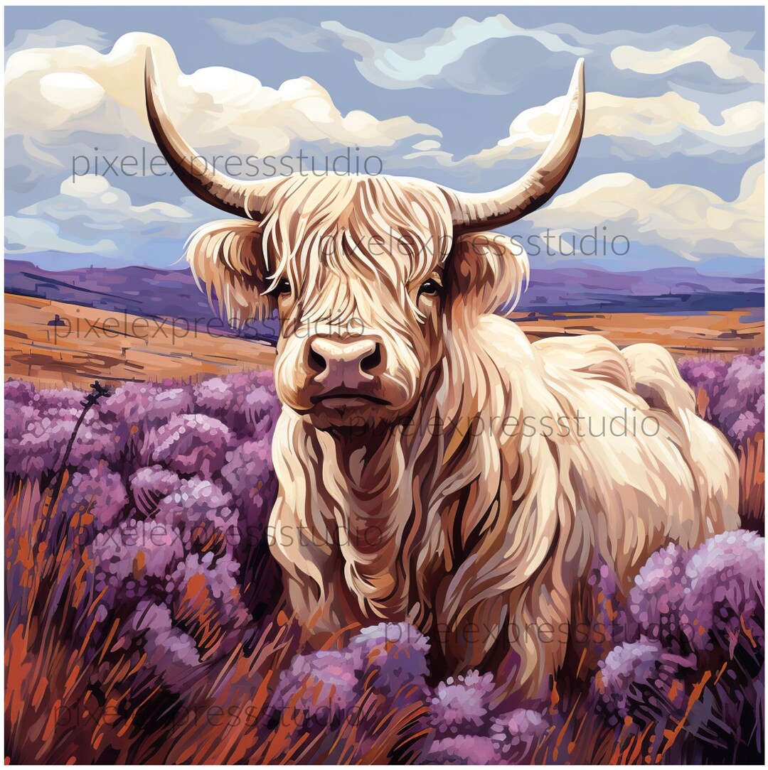 Highland Cow PNG, Field of Heather Digital Download. DTF - Etsy Australia