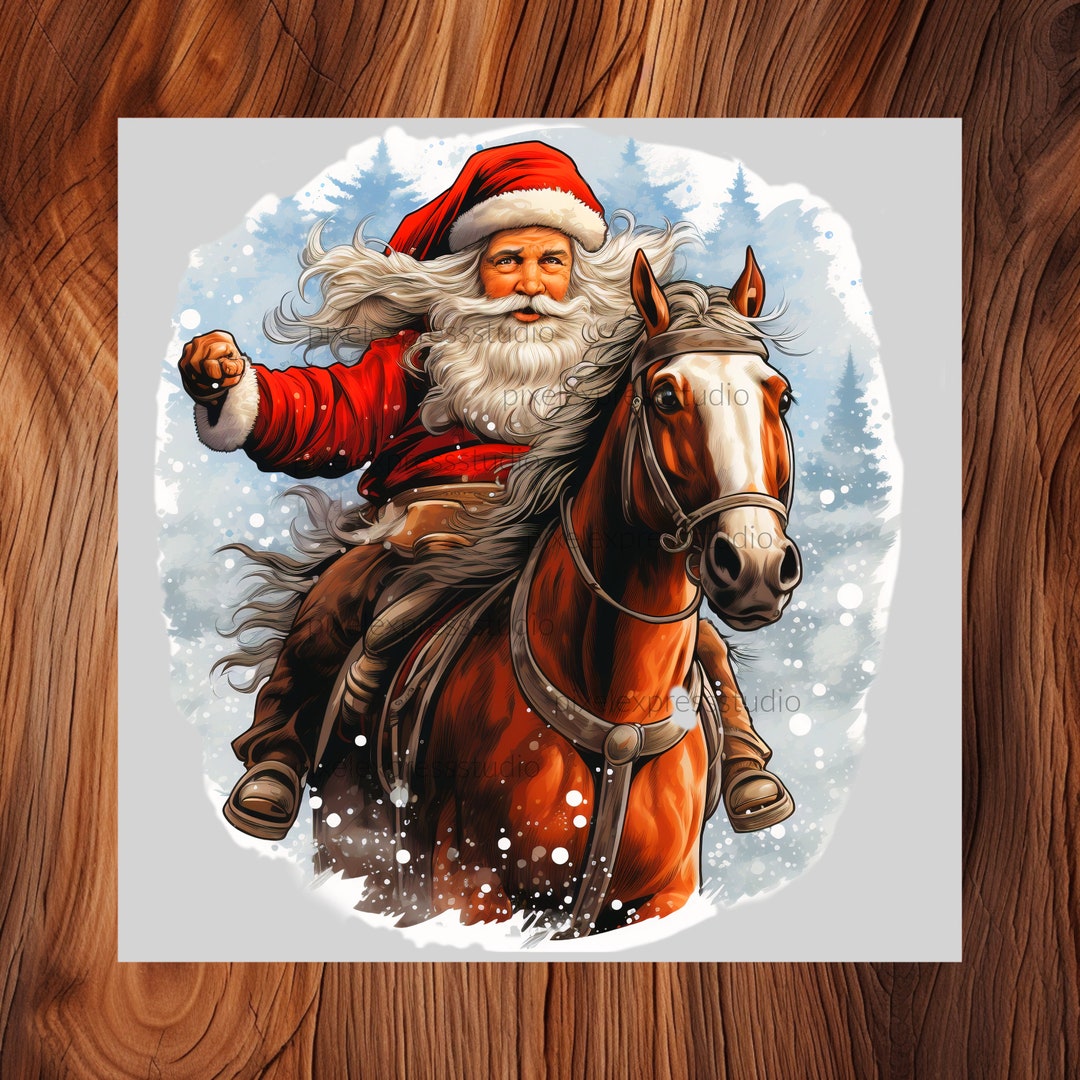 Santa Riding a Horse PNG Cowboy Santa Digital Art - Etsy