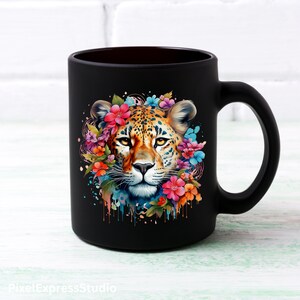 Vibrant Leopard With Flowers Png - Ideal for T-shirts, Coffee Mugs ...