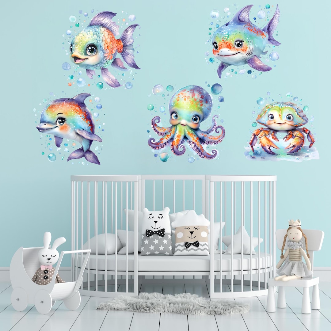 Ocean Nursery Bundle of 5 Baby Ocean Creatures | Cute Sea Animals for ...
