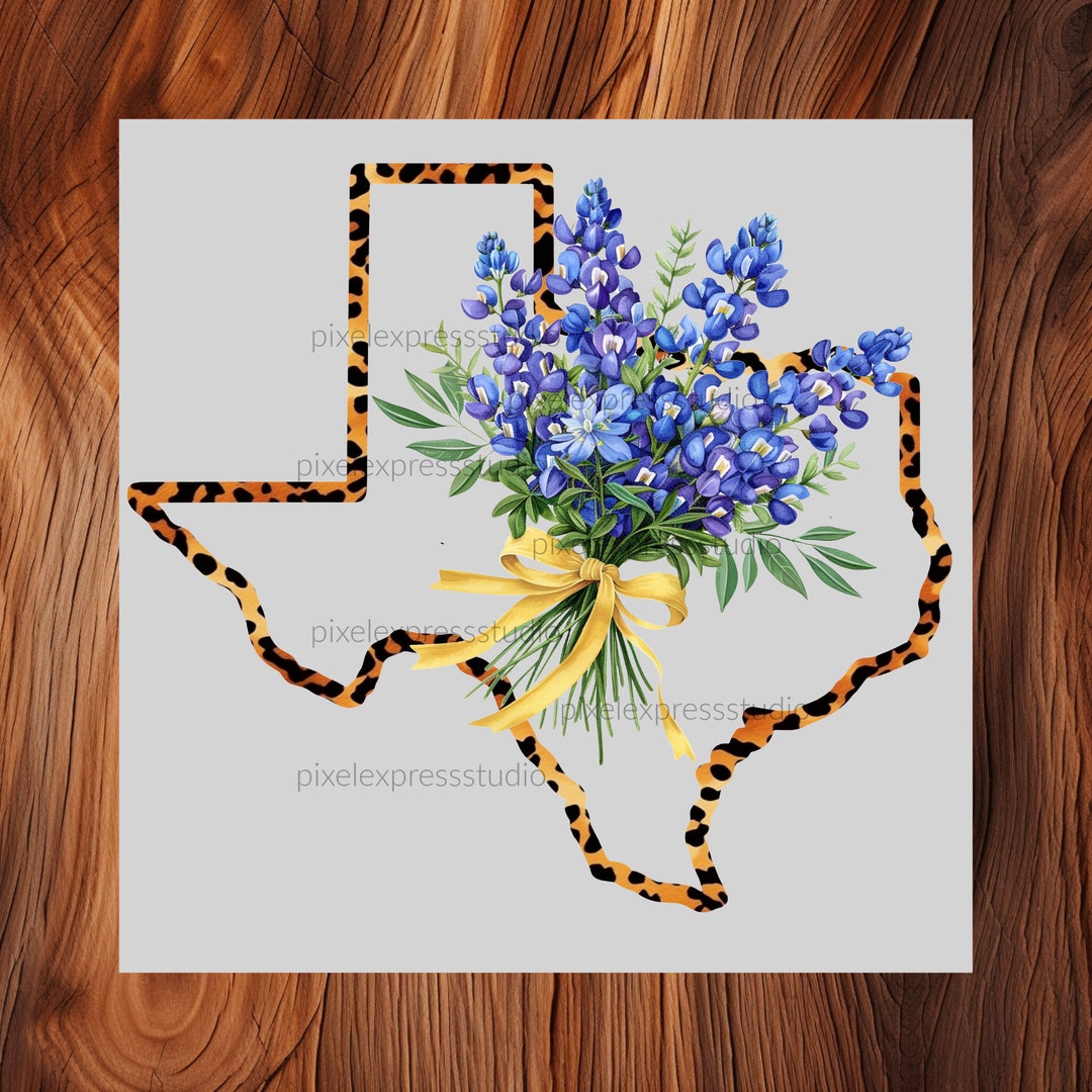 Bluebonnet PNG, Leopard Print Png, Texas Shape in Leopard Print, Texas ...