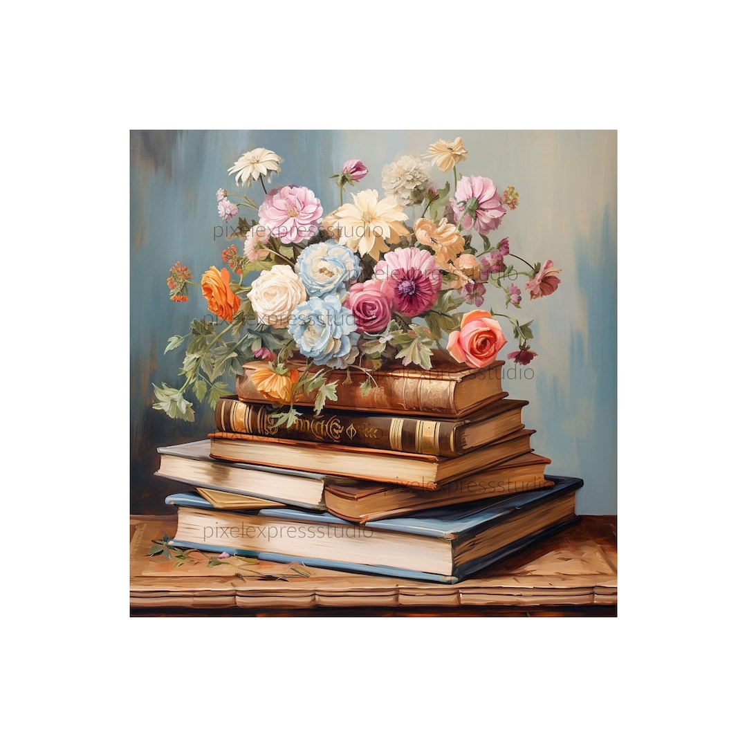 Stack of Old Books Printable Wall Decor, Digital Download, Scrapbooking ...