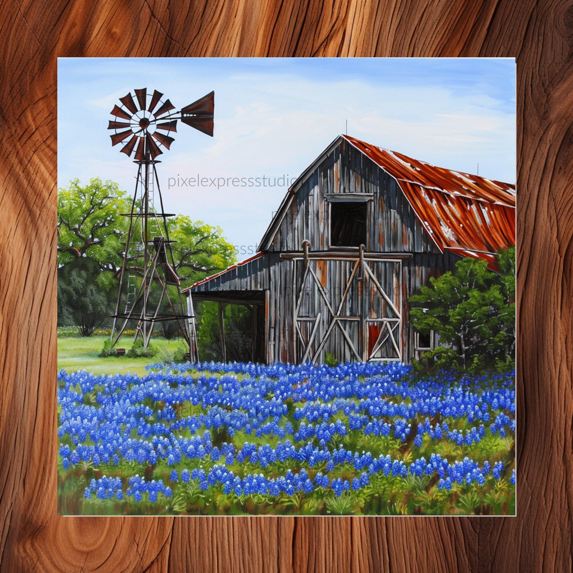 Rustic Old Barn Farm Art PNG With Lush Texas Bluebonnets - Digital Art ...