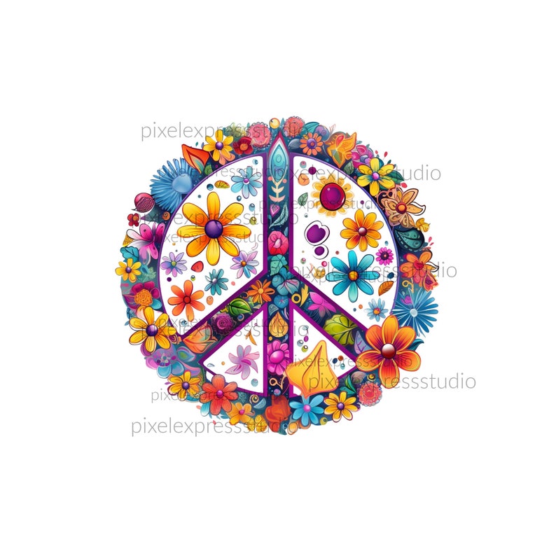 Peace Sign PNG, Flower Peace Sign, Digital Download, Dorm Room Decor ...