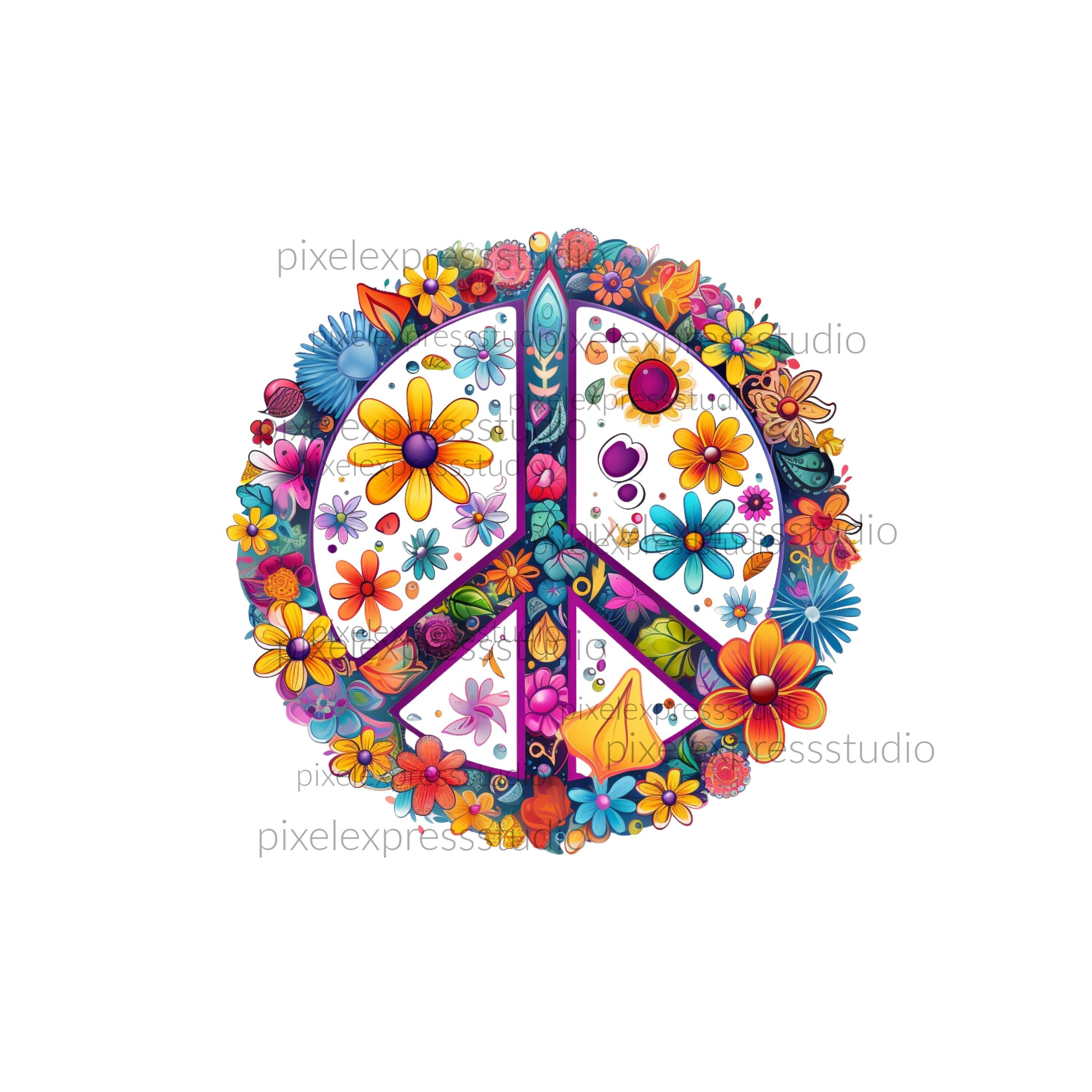 Flower Peace Sign PNG: Vivid T-shirt Design (digital Download - Etsy
