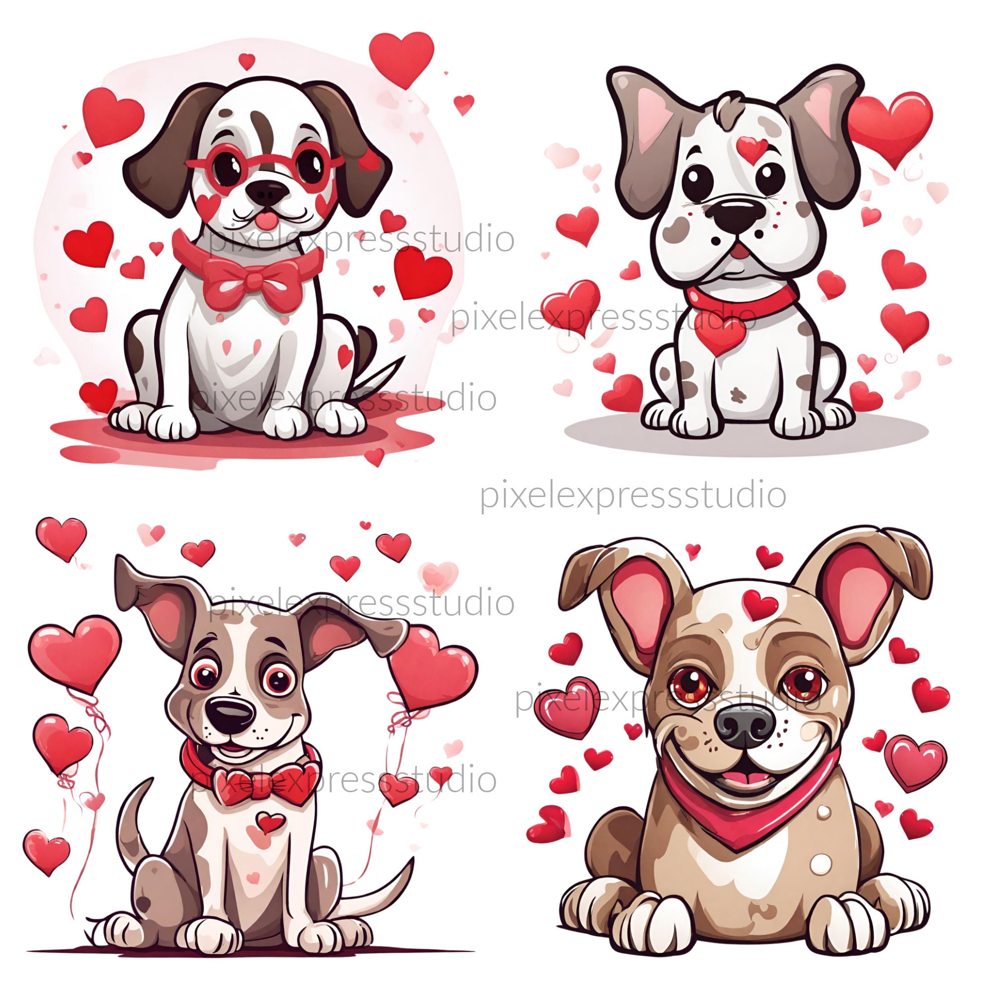 12 Valentine Dog Clipart Set Cute Dog Commercial Use Clipart - Etsy