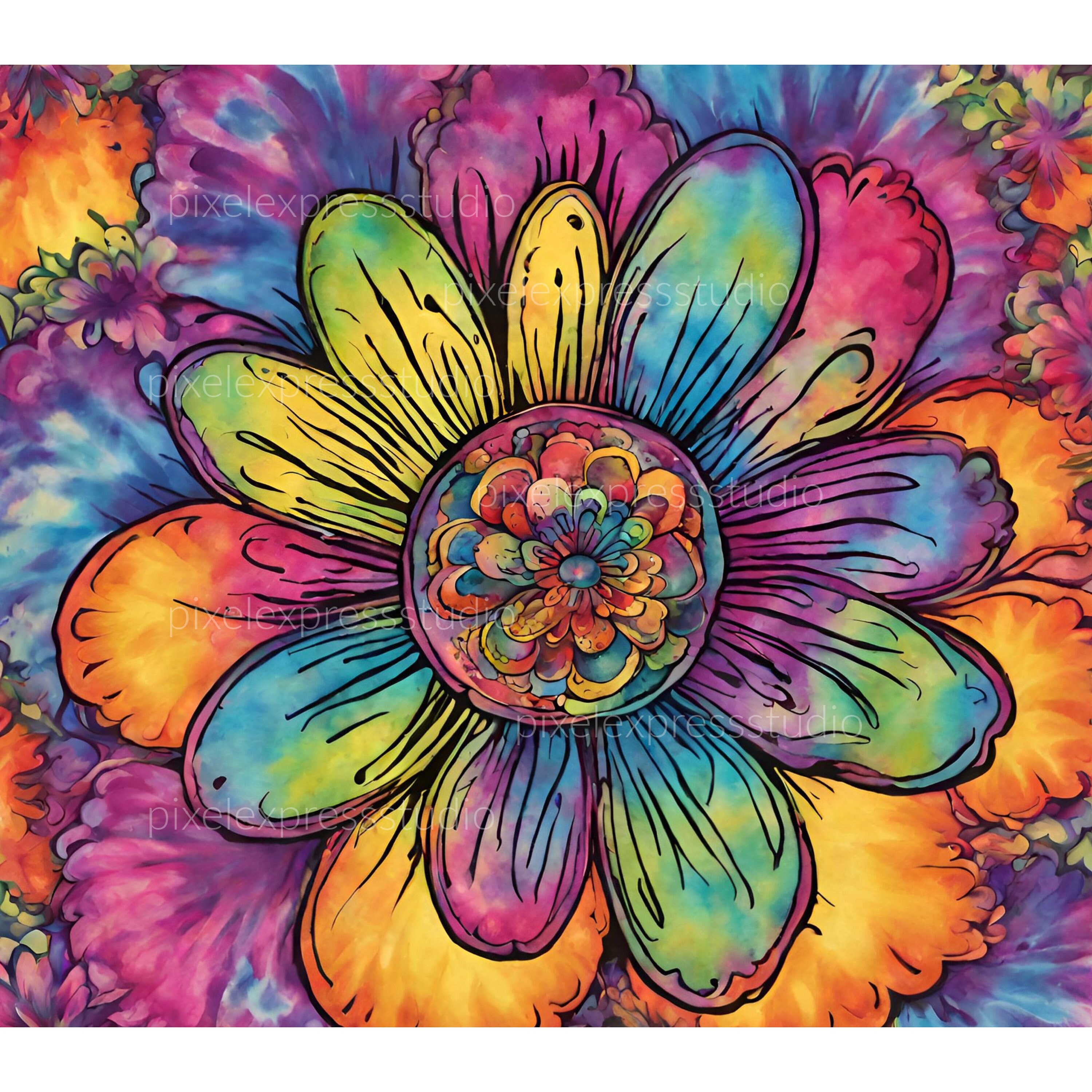 Tie Dye Flower Sign Tumbler Wrap PNG, Instant Download, 20 Oz Summer ...