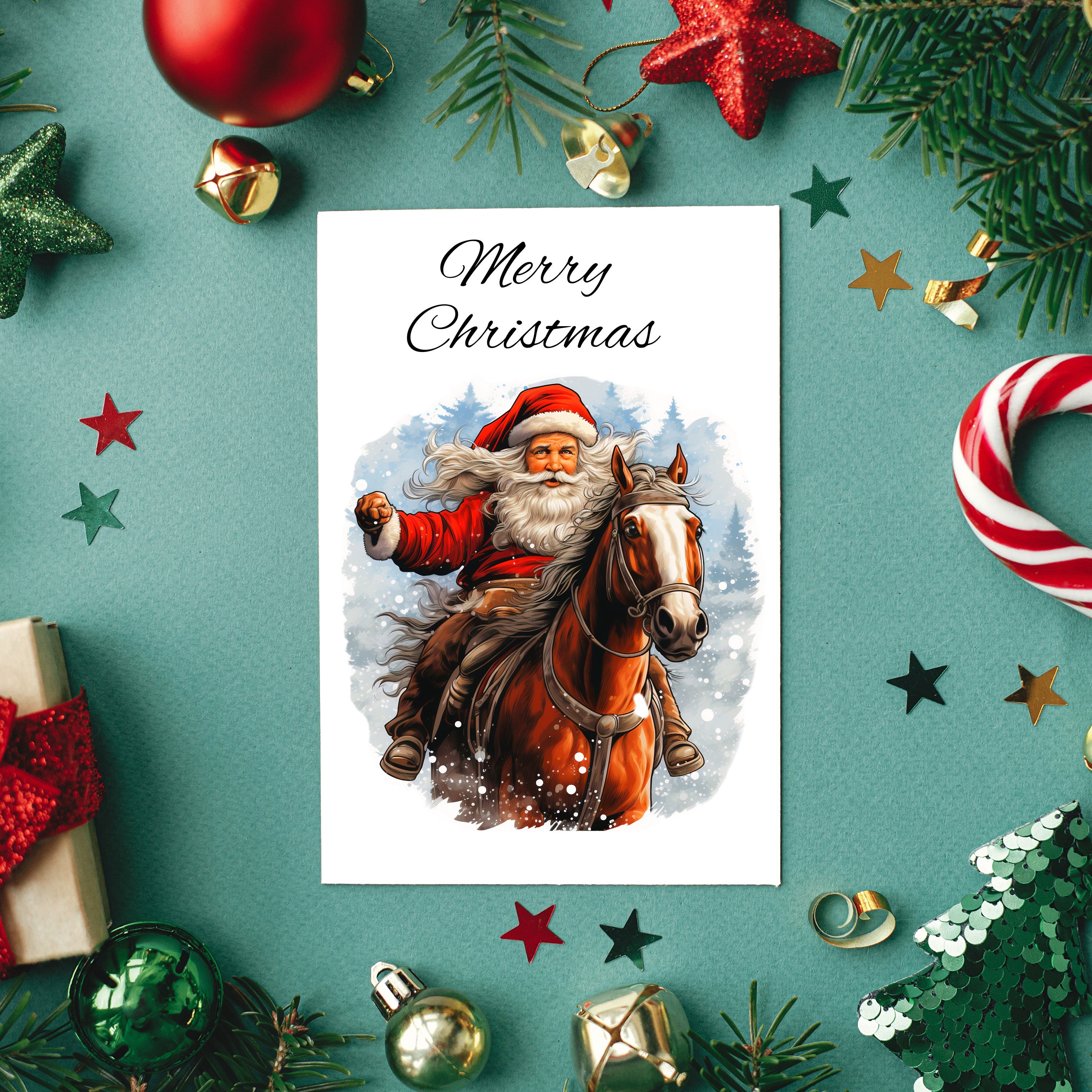 Santa Riding a Horse PNG Cowboy Santa Digital Art - Etsy