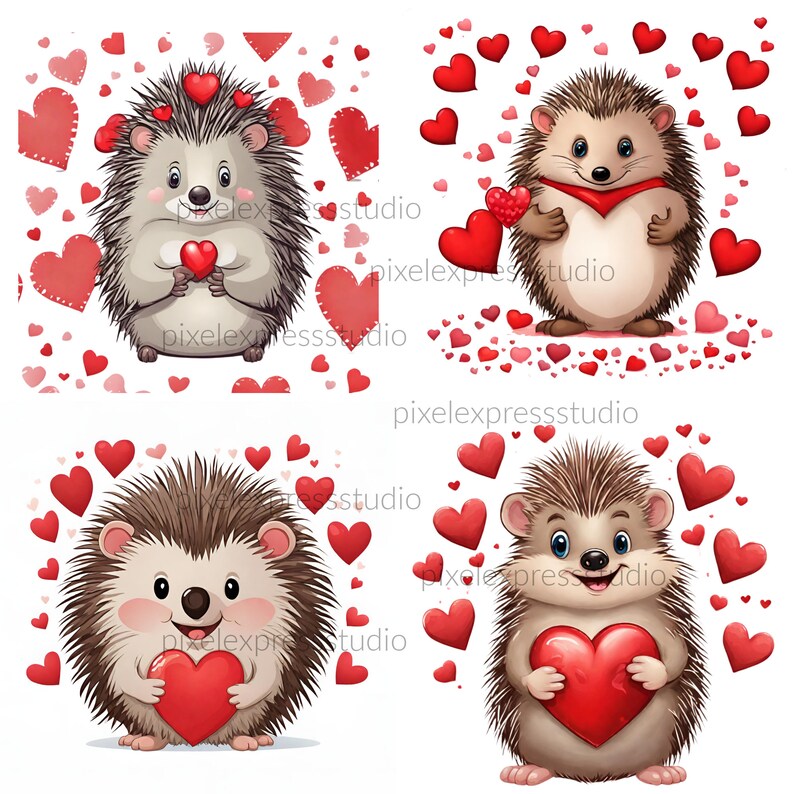 12 Hedgehogs With Hearts PNG, Valentine Clipart, Clipart Commercial Use ...
