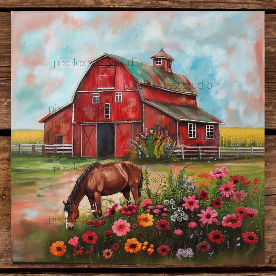 Rustic Farmhouse Red Barn PNG for Wall Decor, Cutting Boards & More ...