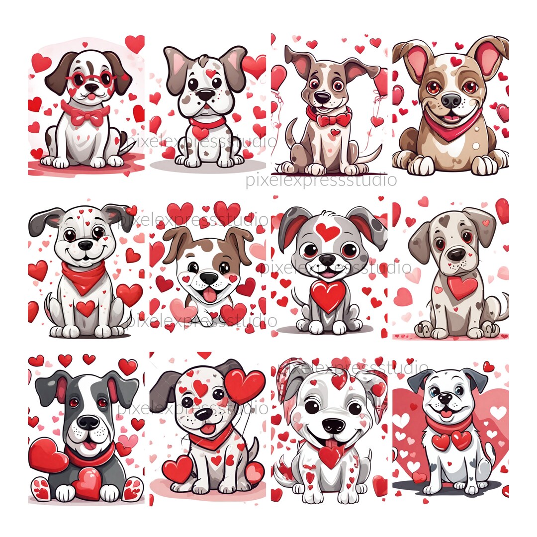 12 Valentine Dog Clipart Set, Cute Dog Commercial Use Clipart, Dot Png ...