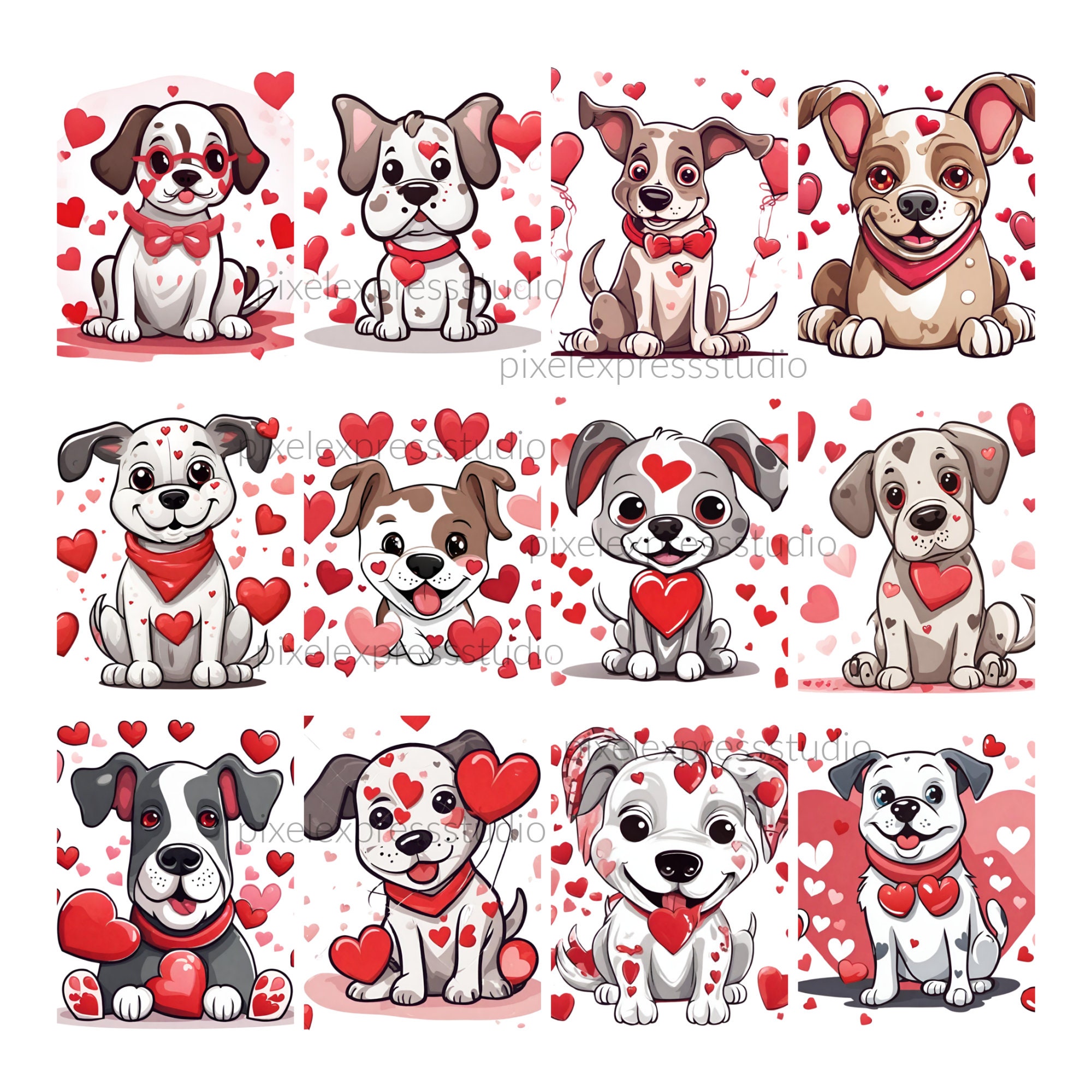 12 Valentine Dog Clipart Set Cute Dog Commercial Use Clipart - Etsy
