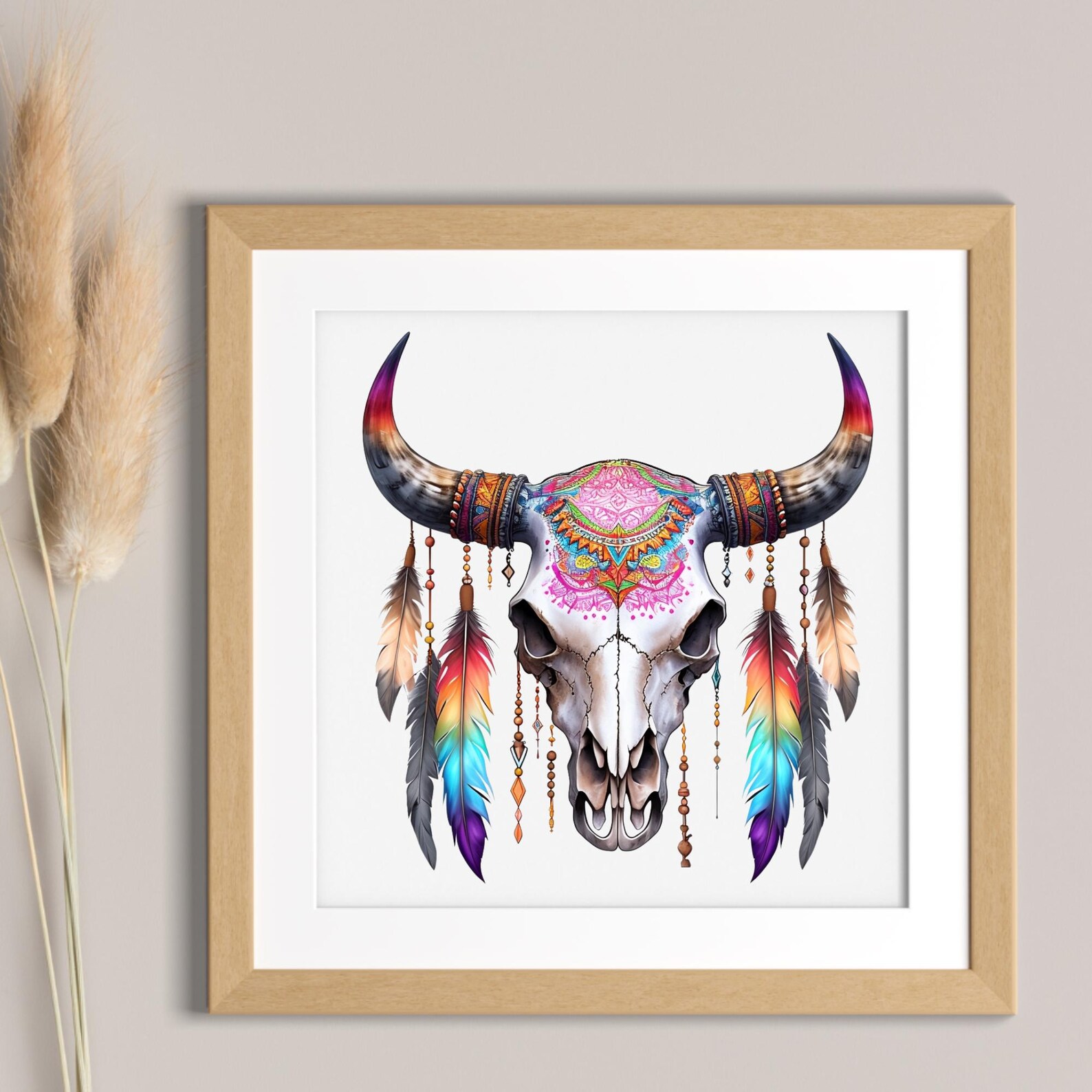 Bull Skull With Feathers PNG | Cow Skull Download for T-shirts, Wall ...