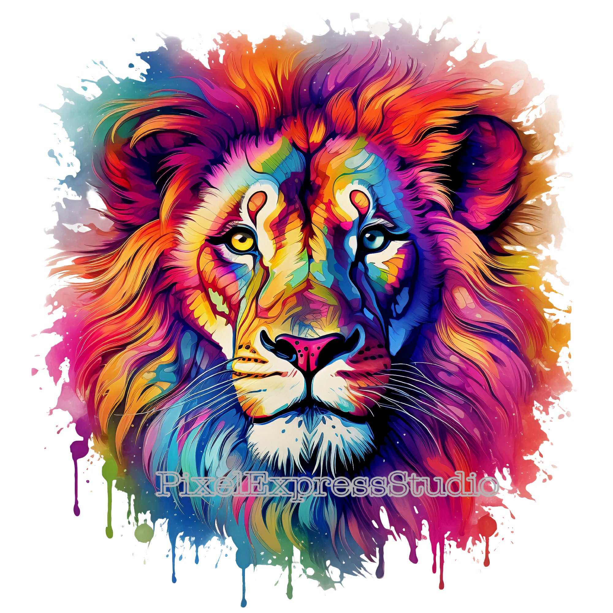 Lion PNG Colorful Lion Sublimation Lion Portrait JPG Lion Illustration ...
