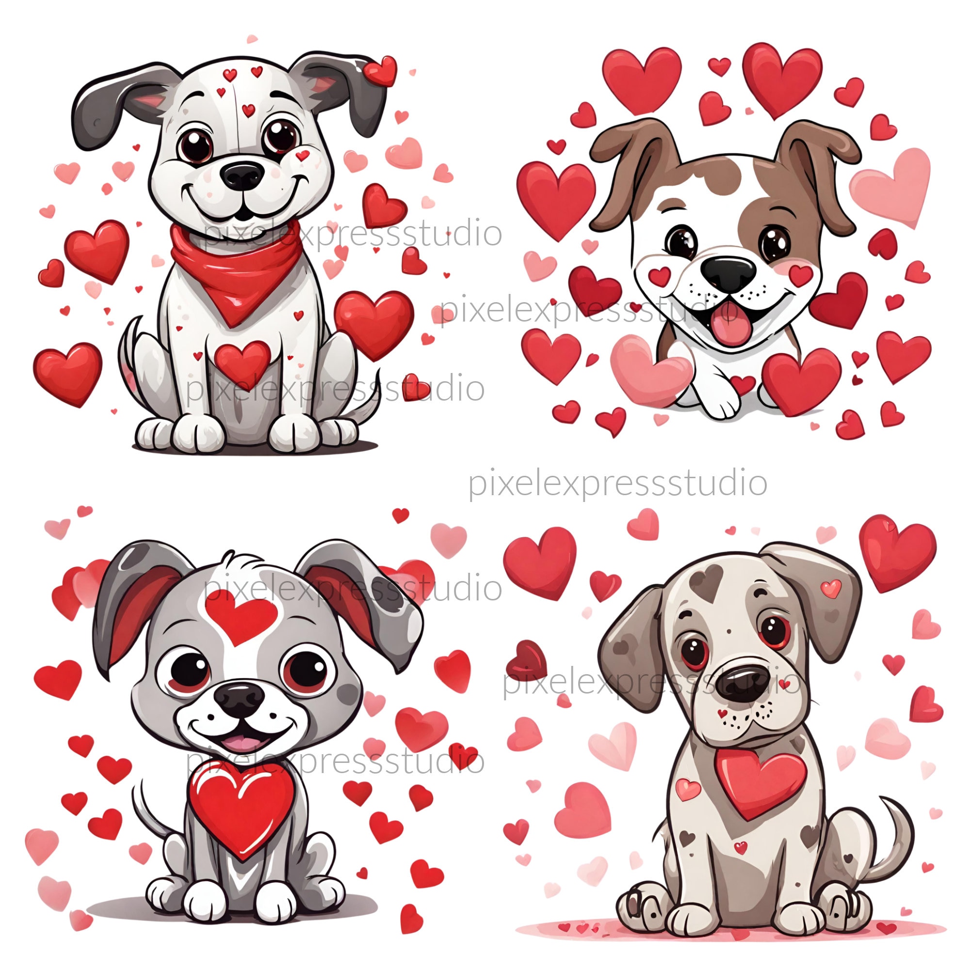 12 Valentine Dog Clipart Set Cute Dog Commercial Use Clipart - Etsy