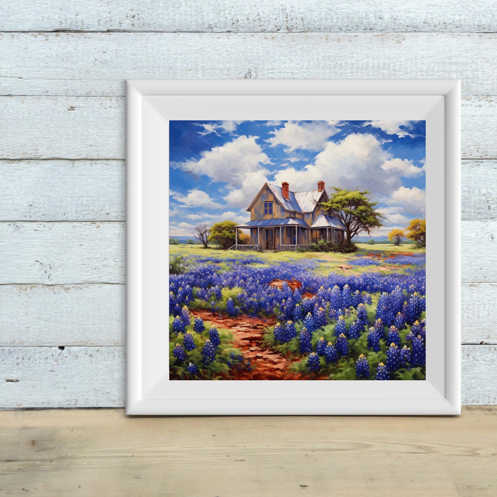 Rustic Country Farmhouse in Blue Bonnet Field Png - Perfect for Wall ...