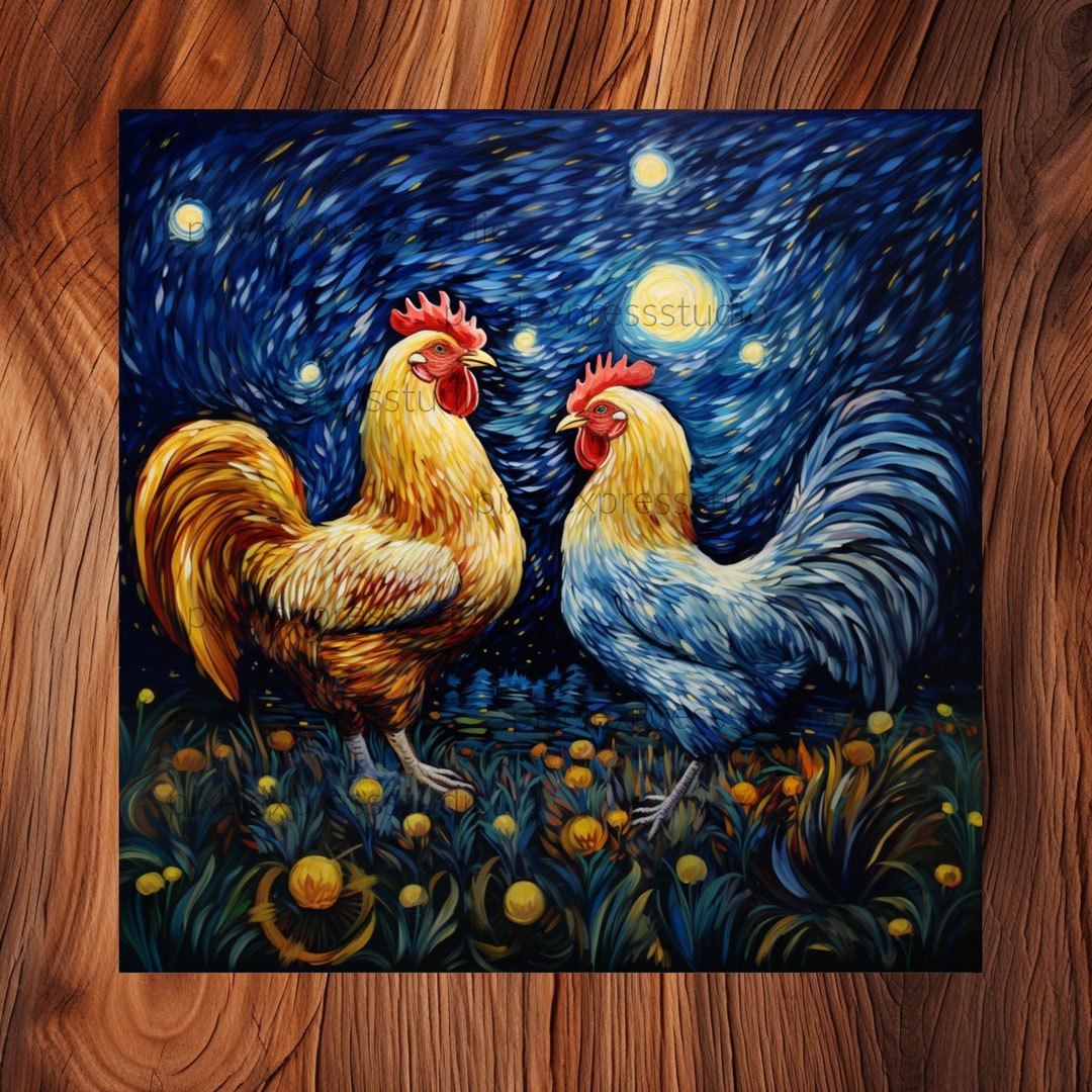 Van Gogh Style Chickens PNG for Crafts Wall Art, Greetings Cards ...