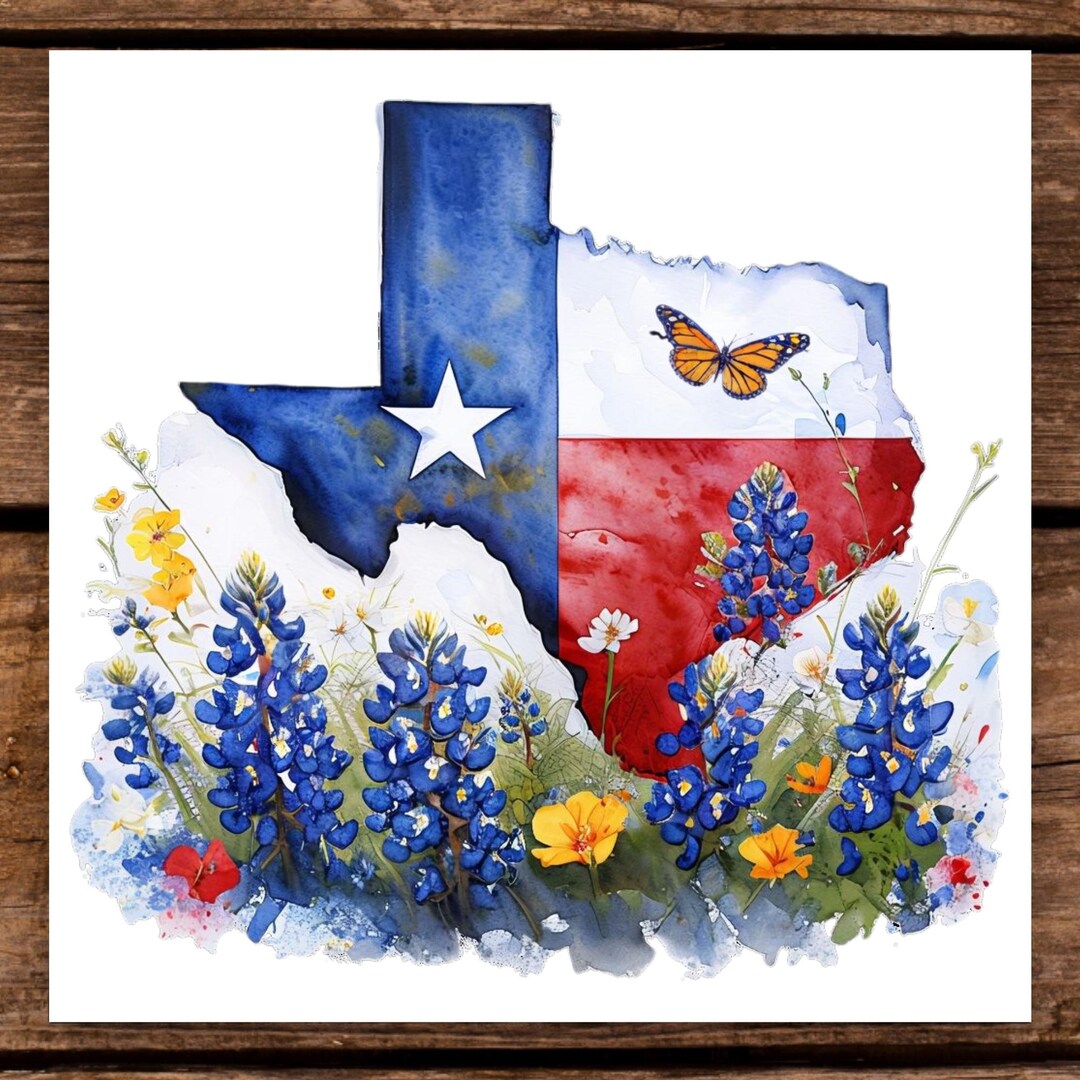 Texas Flag Bluebonnet PNG Digital Download, State Shape With ...