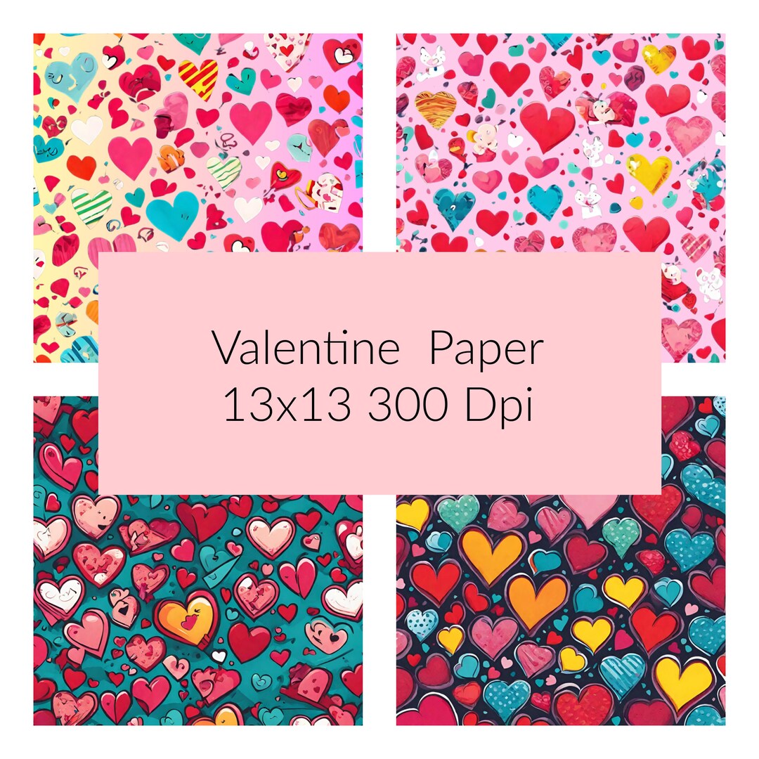 Printable Valentine's Day Digital Paper, Romantic Valentine Ephemera ...