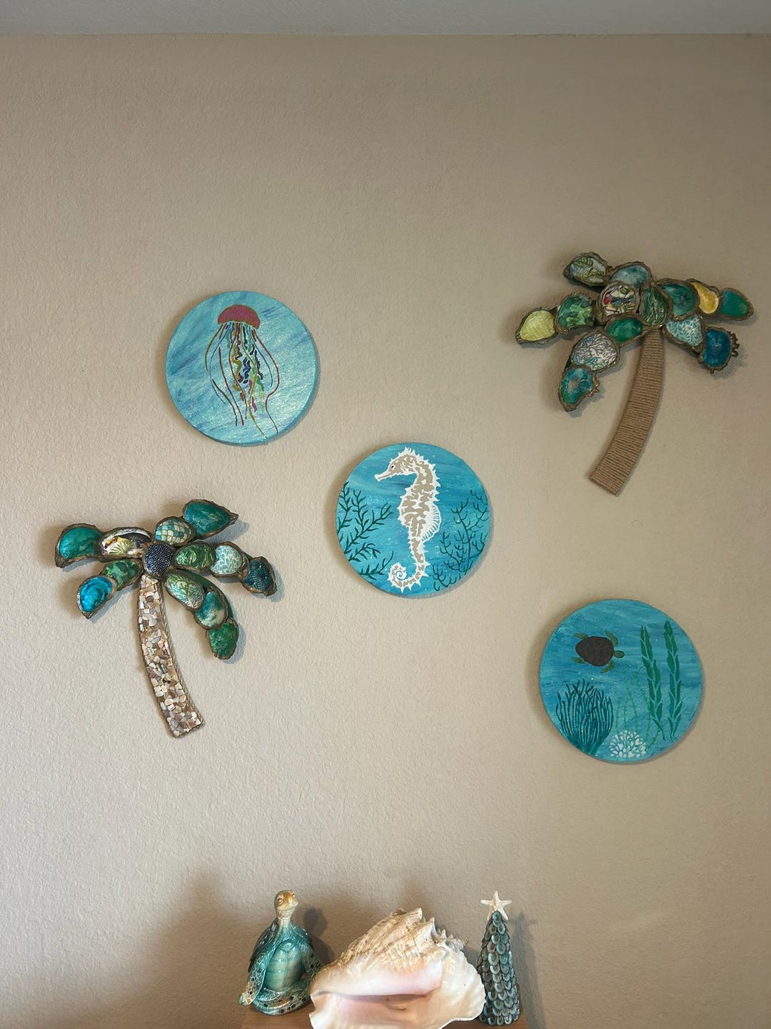 Decoupaged Oyster Shell Palm Tree Wall Art Pair - Etsy