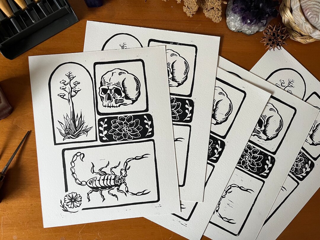 Desert Elements Linocut Print - Etsy
