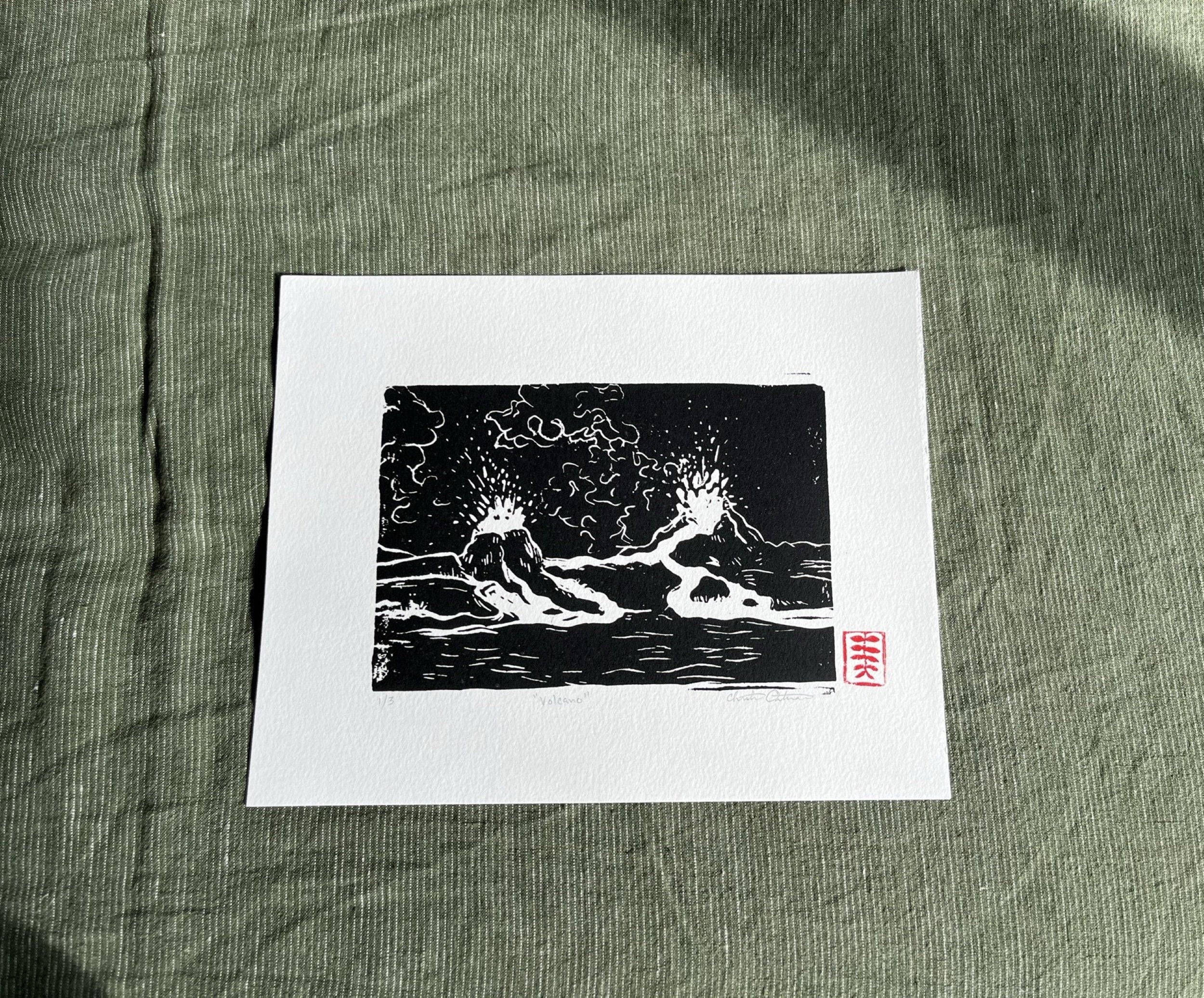 VOLCANO Linocut Print - Etsy