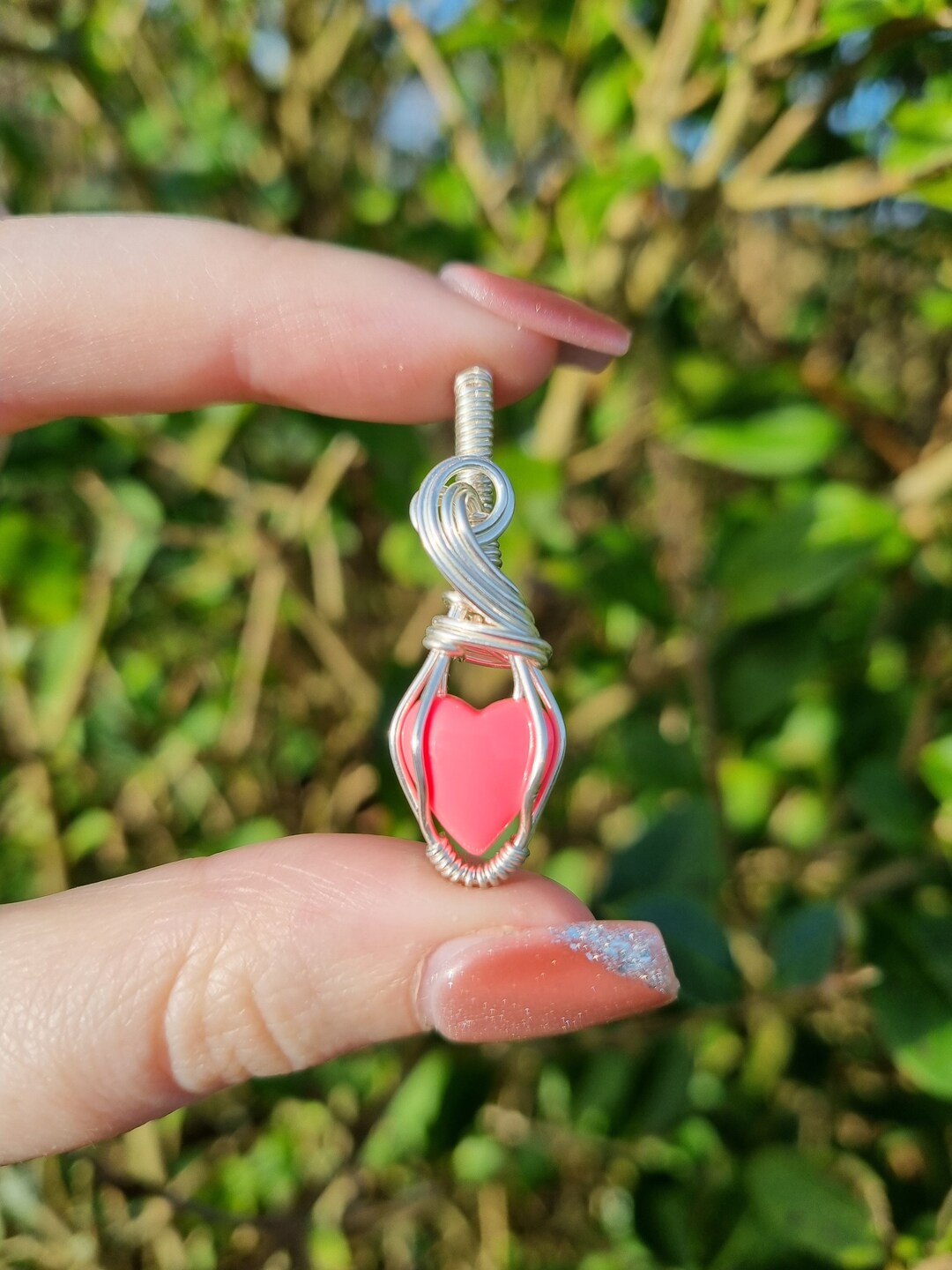 Pink Pool Ball Core Heart Wire Wrapped Pendant - Etsy