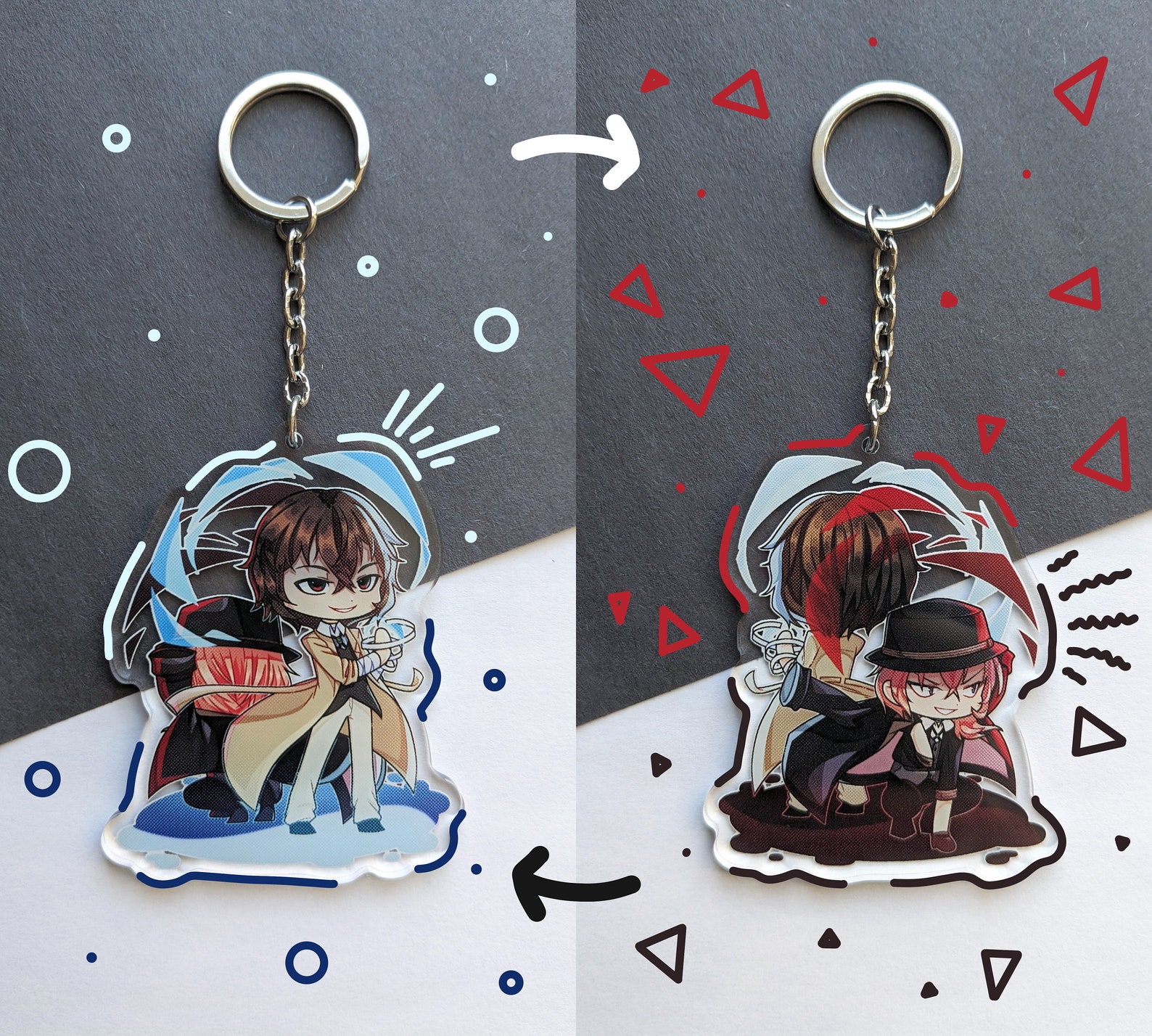 BSD Acrylic Keychains || Dazai & Chuuya || Soukoku - Etsy