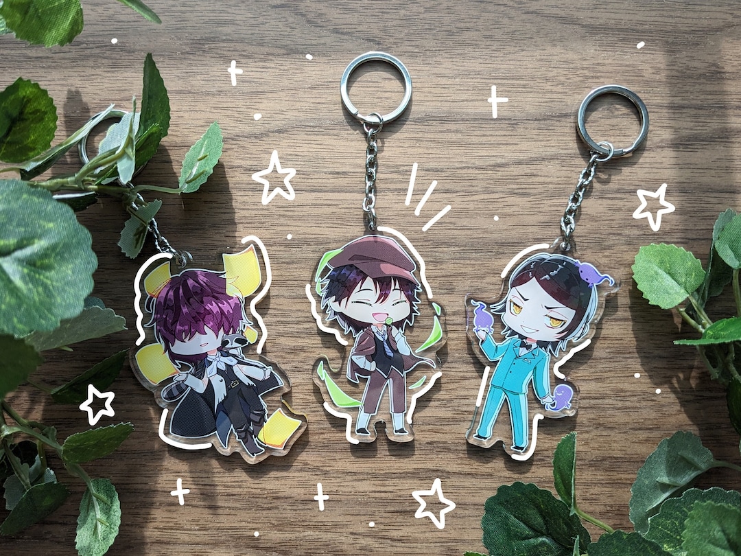 BSD Acrylic Keychains || Ranpo Poe Mushitarou || Perfect Crime Trio - Etsy