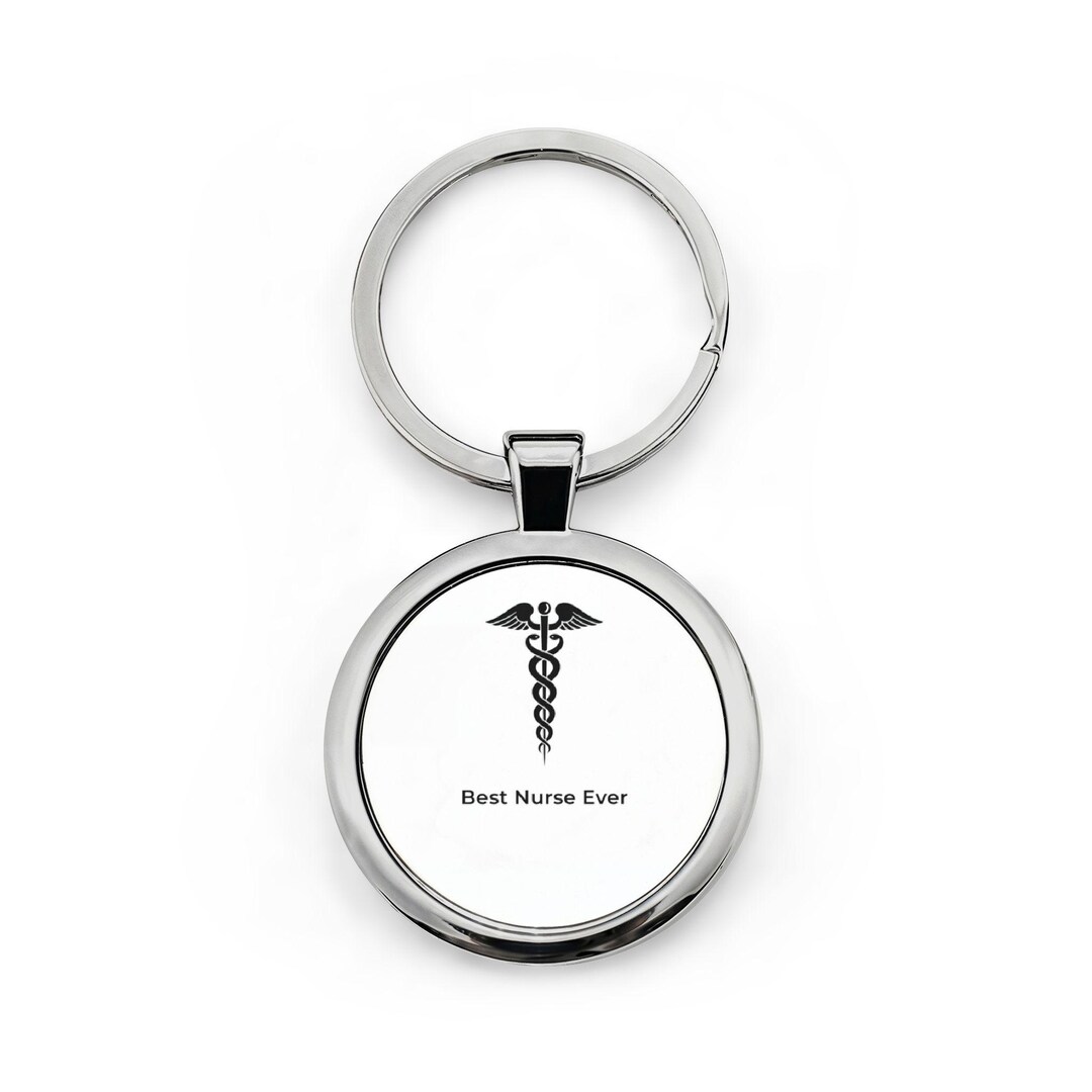 Best Nurse Ever Caduceus Round Stainless Steel Keychain | Nurse Gift ...