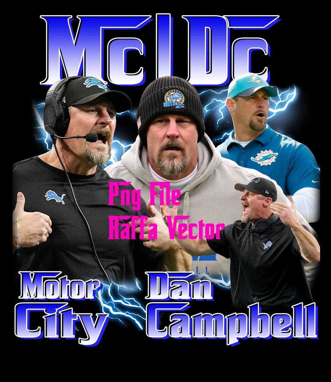 MC DC Dan Campbel Motor City T-shirt, Detroit Football , Lions Head ...