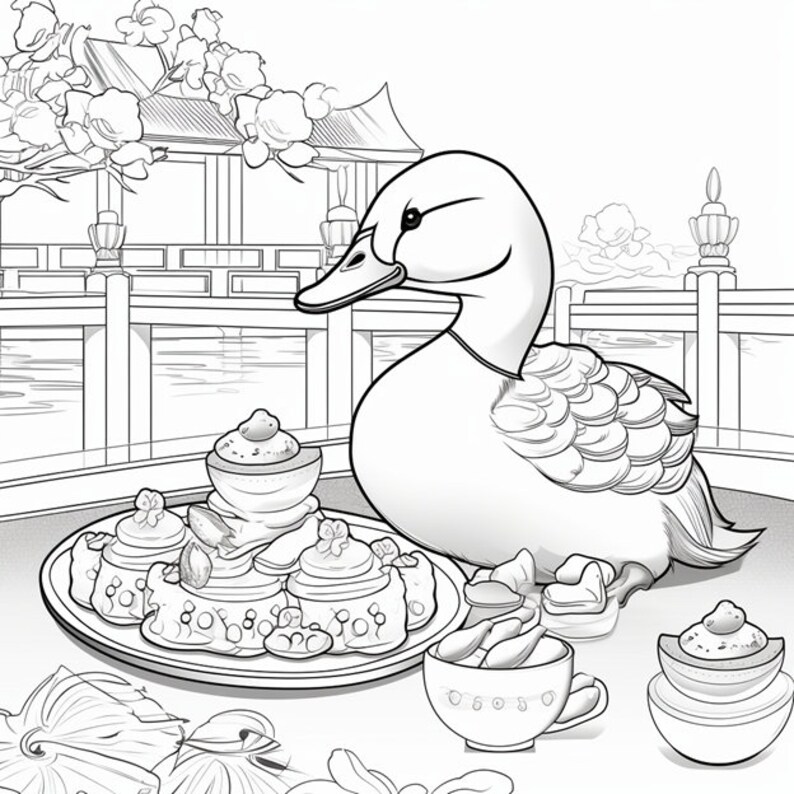 Dim Sum Duck Coloring Book - 25 Pages of Whimsical Ducks, Ducklings and ...