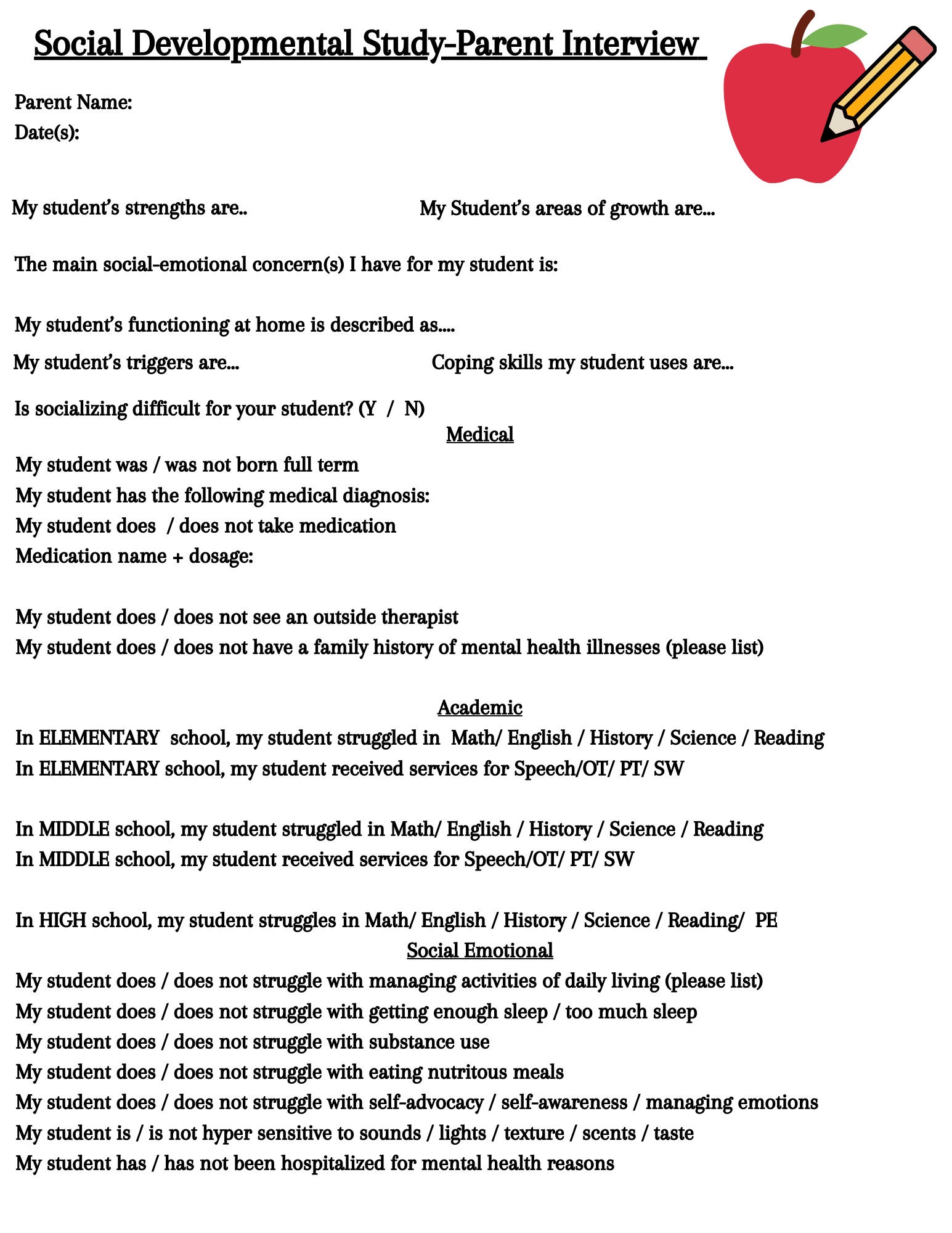 Student + Parent SDS Interview, One Pager for School Mental Health ...