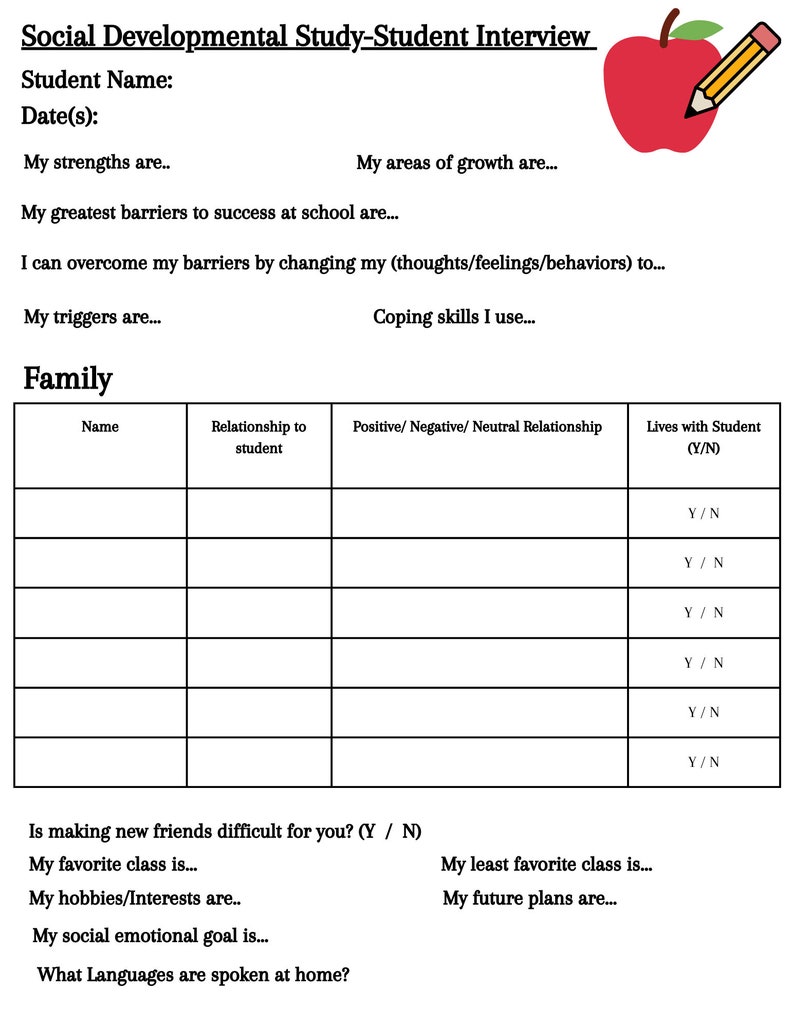 Student + Parent SDS Interview, One Pager for School Mental Health ...