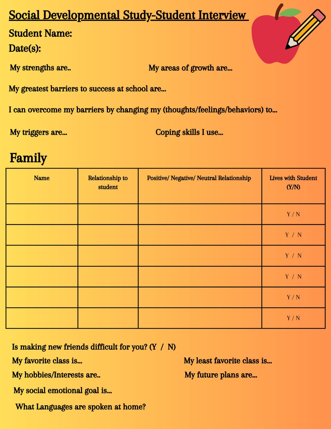 Student + Parent SDS Interview, One Pager for School Mental Health ...