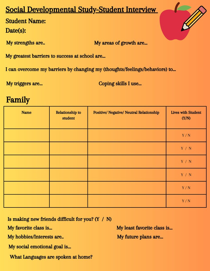 Student + Parent SDS Interview, One Pager for School Mental Health ...