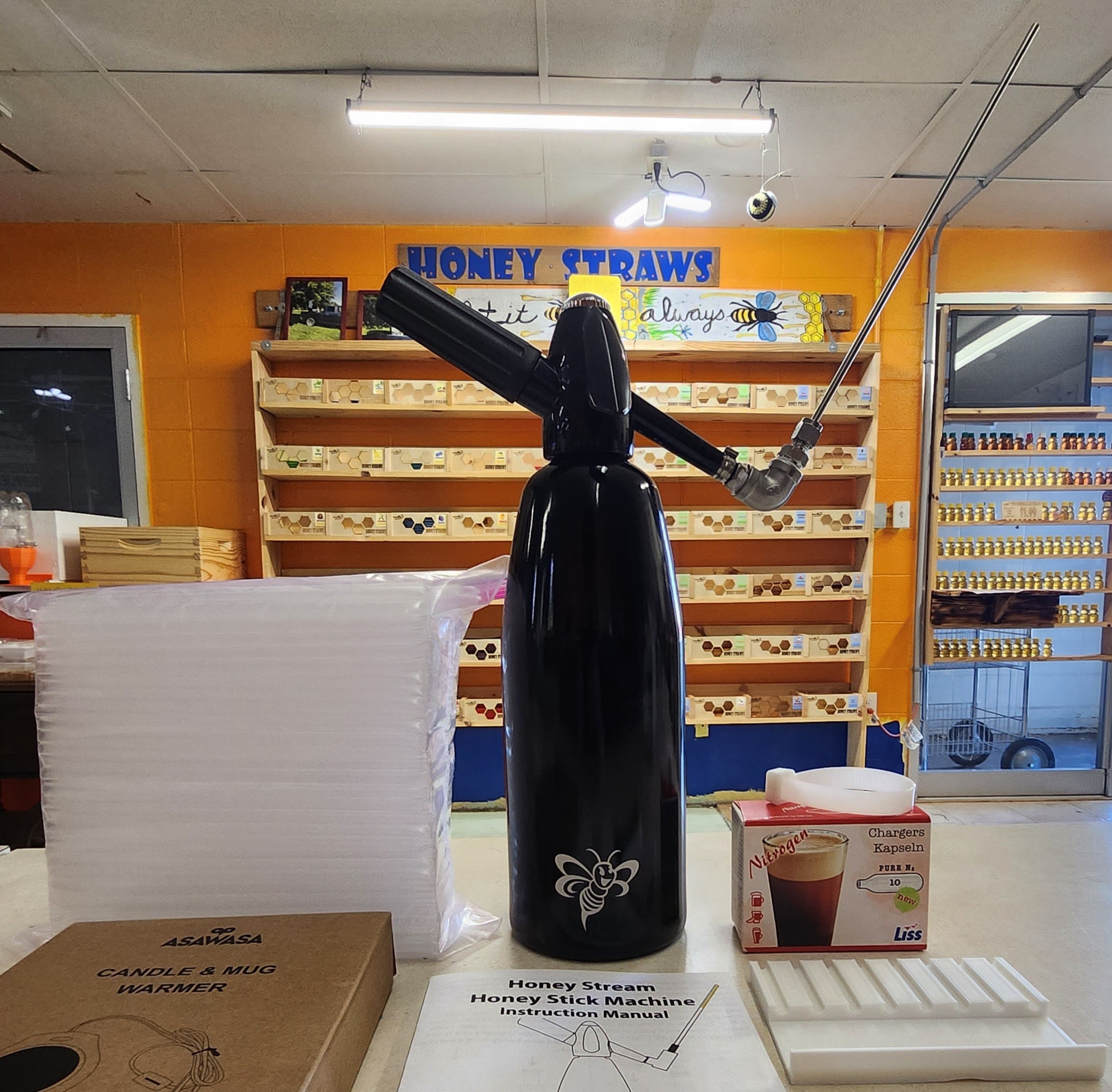 Honey Stick Machine Kit Includes Machine, 500 Bite Open Straws, 10 ...