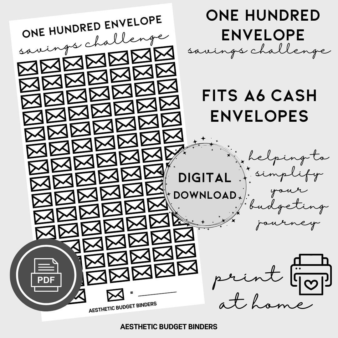 One Hundred Envelope Savings Challenge A6, Digital Download, Emergency ...