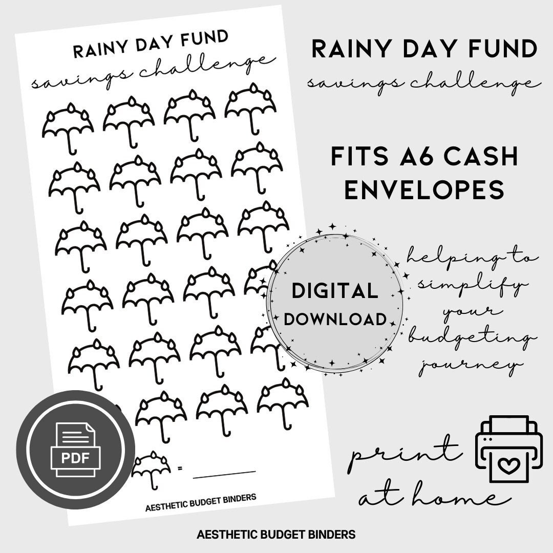 Rainy Day Fund Savings Challenge A6, Digital Download, Emergency Fund ...