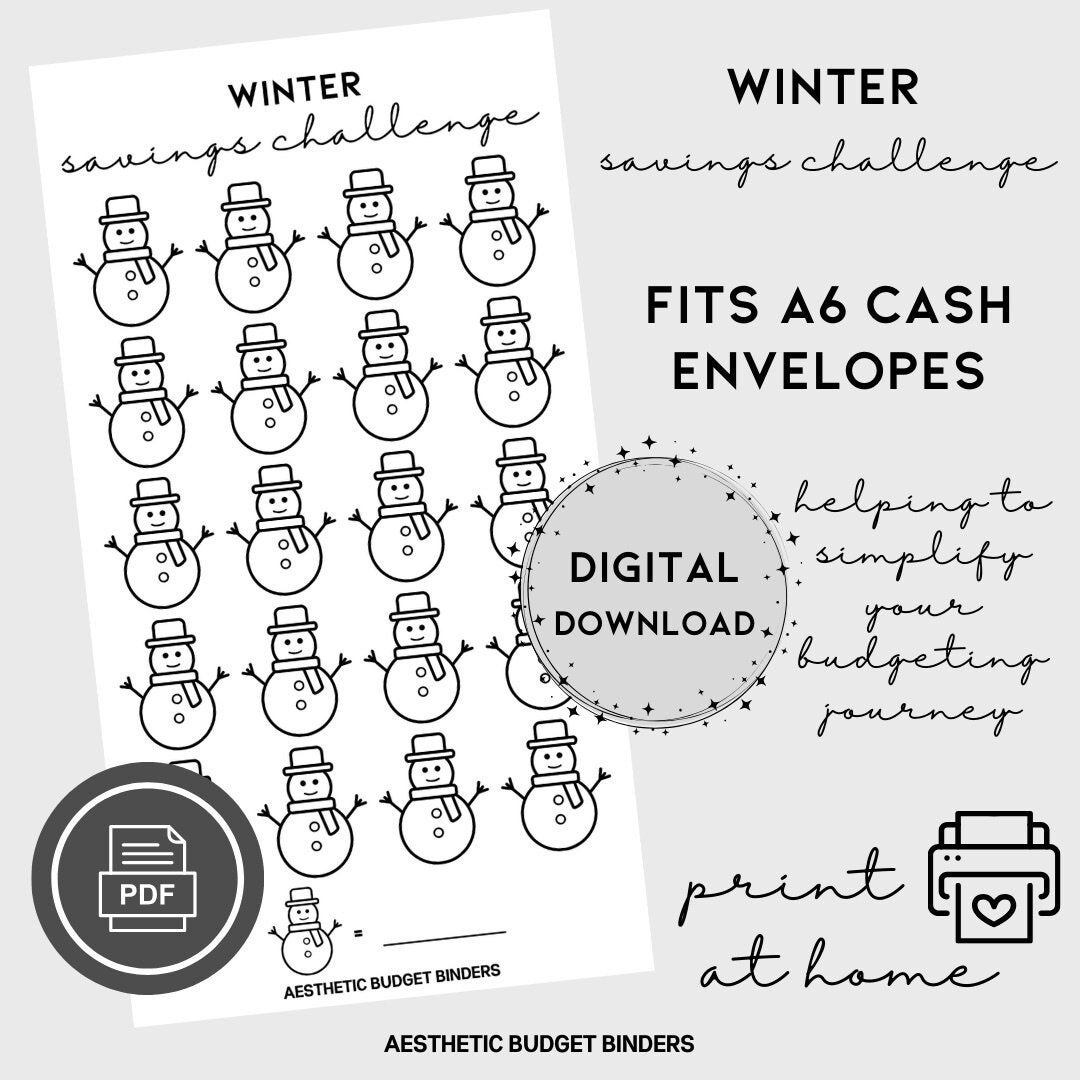Winter Savings Challenge A6, Digital Download, Seasons, Finance Planner ...