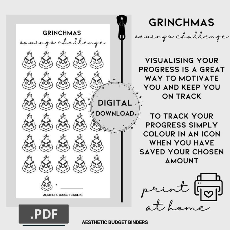 Grinchmas Savings Challenge A6, Digital Download, Christmas, Finance ...