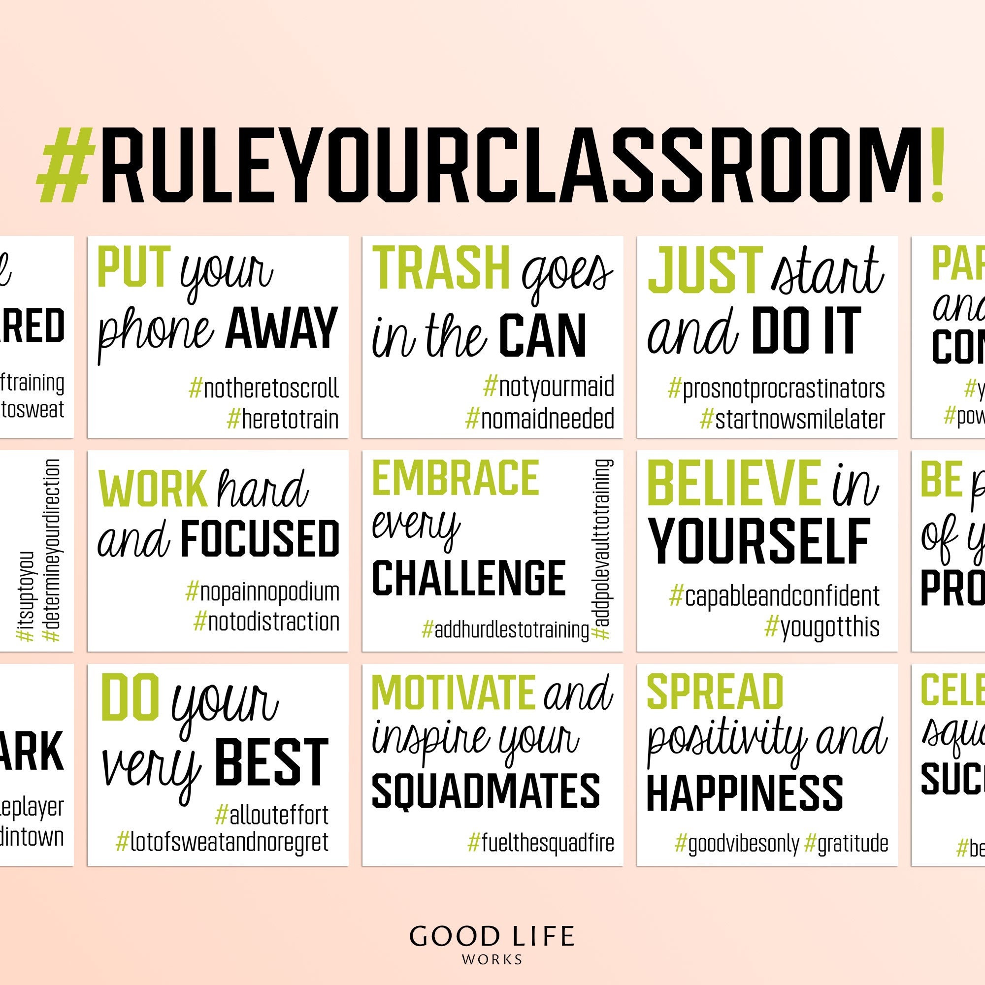 30 Classroom Bulletin Board Hashtag Signs/posters, Lime Green Middle ...