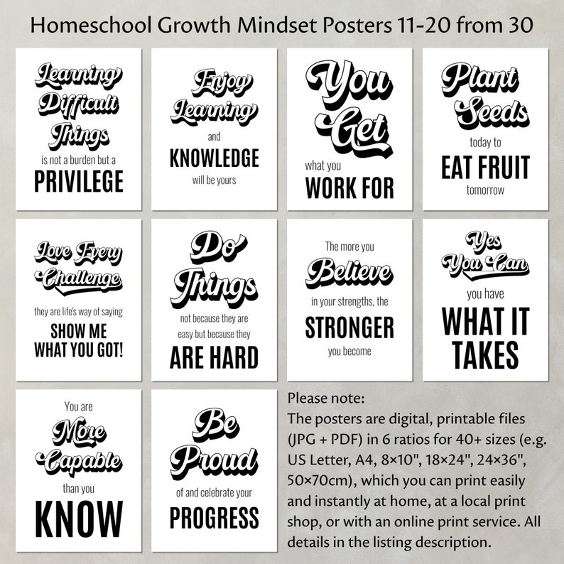 30 Growth Mindset Middle High School Classroom Decor Posters ...