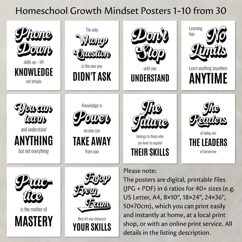 30 Growth Mindset Middle High School Classroom Decor Posters ...