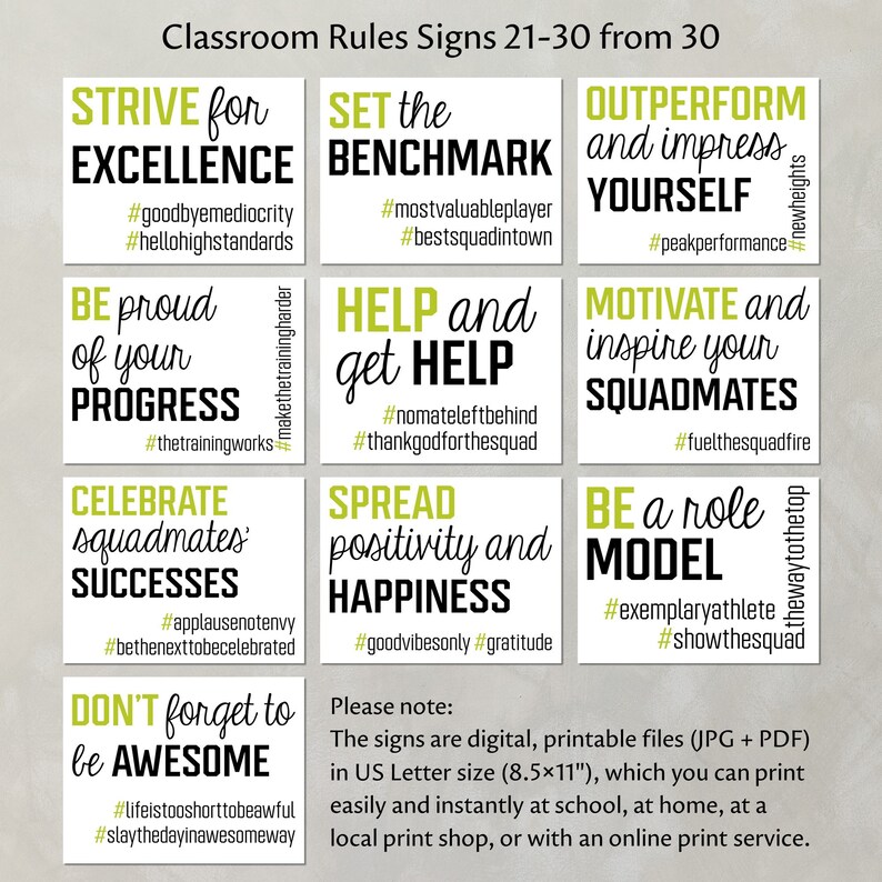 30 Classroom Bulletin Board Hashtag Signs/posters, Lime Green Middle ...