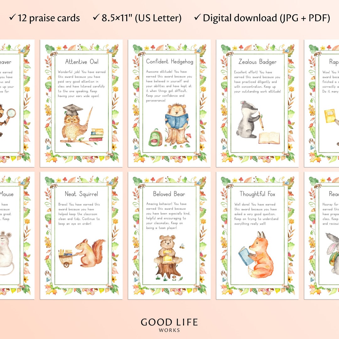 12 Classroom Behavior Praise Cards Kindergarten and - Etsy