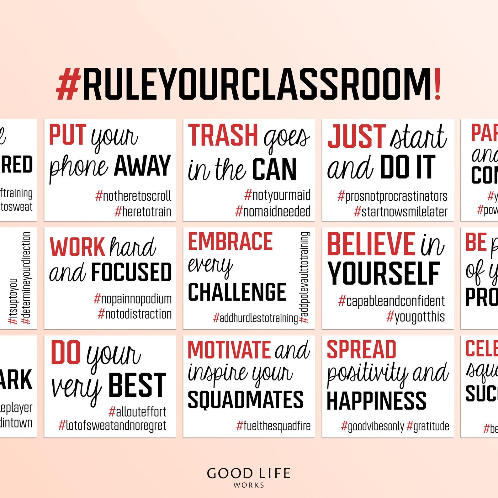 30 Classroom Bulletin Board Hashtag Signs/posters, Red Middle High ...