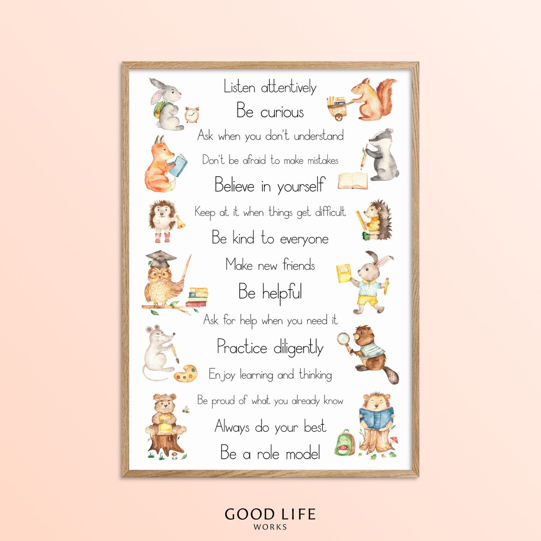 Elementary Classroom Rules Expectations Wall Art Poster, Woodland ...