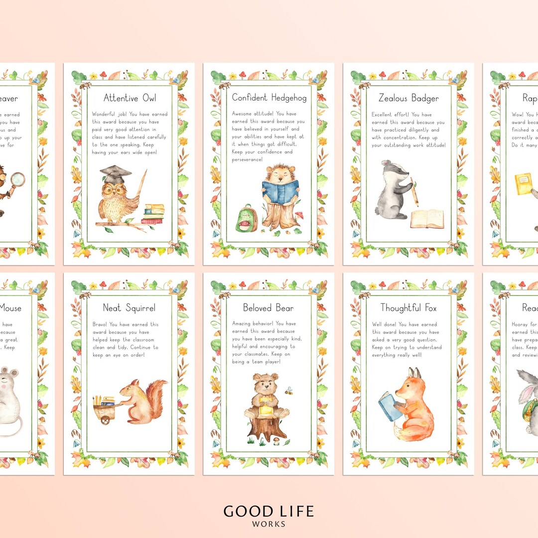 12 Classroom Behavior Praise Cards, Kindergarten and Elementary Student ...