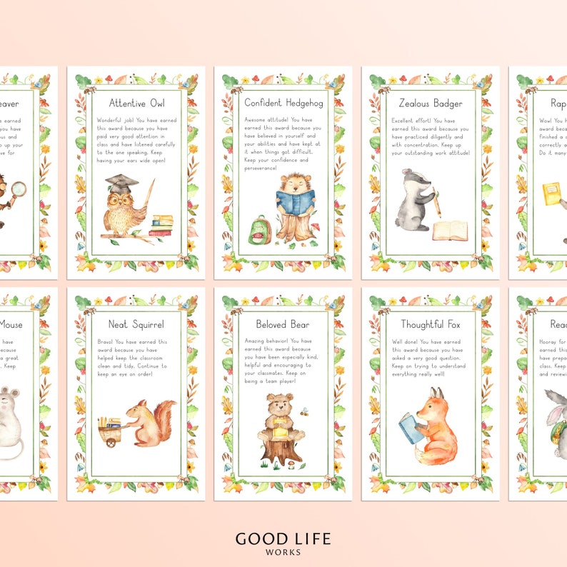 12 Classroom Behavior Praise Cards, Kindergarten and Elementary Student ...